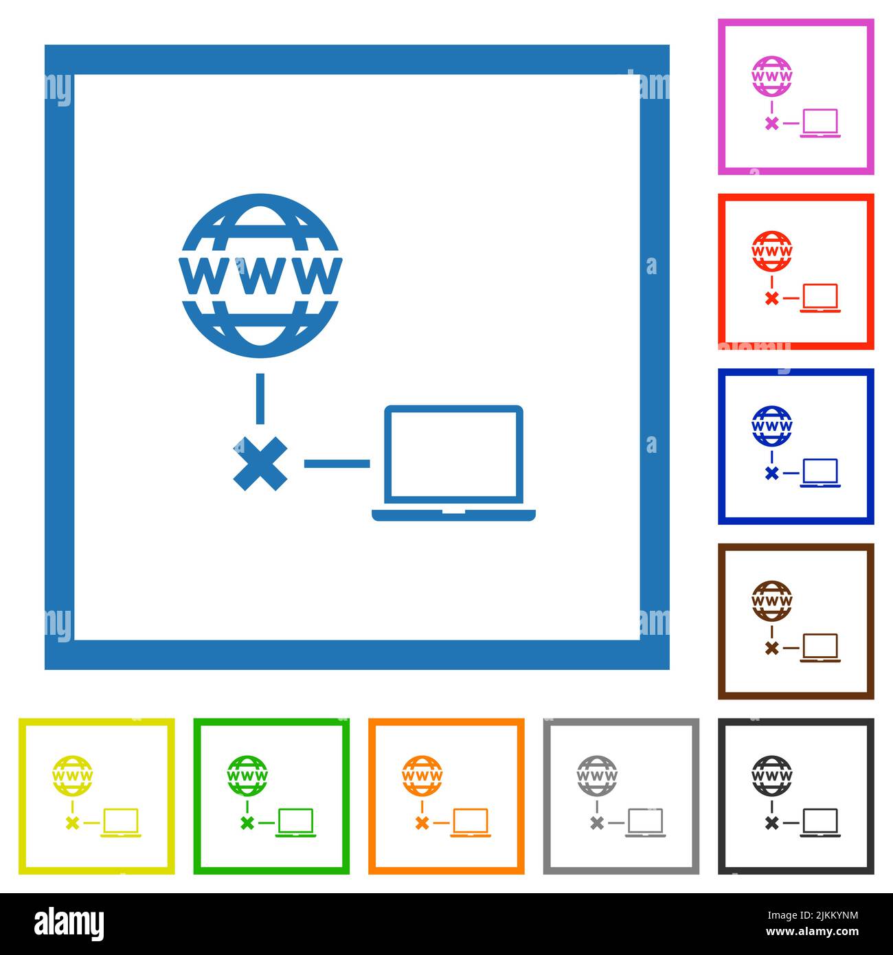 Offline laptop flat color icons in square frames on white background ...