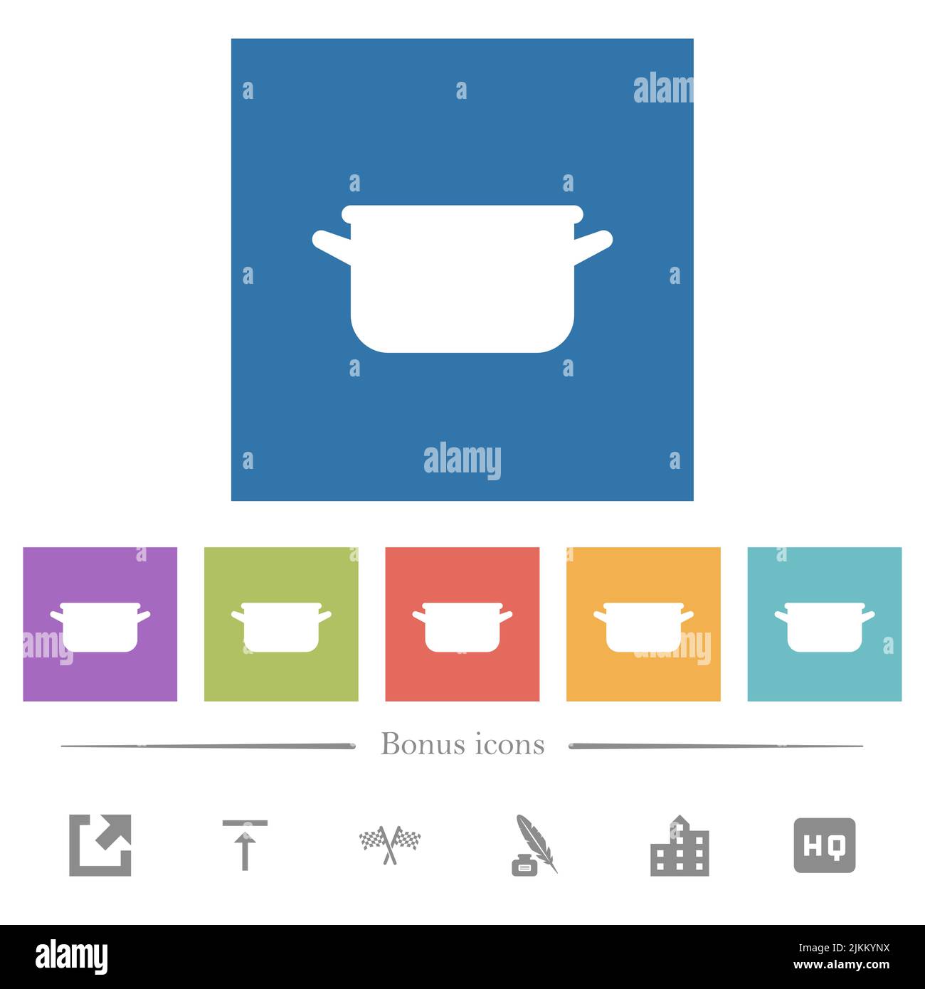 Pot flat white icons in square backgrounds. 6 bonus icons included ...
