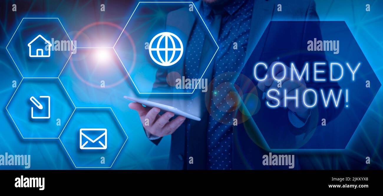 Hand writing sign Comedy Show. Word Written on Funny program Humorous ...