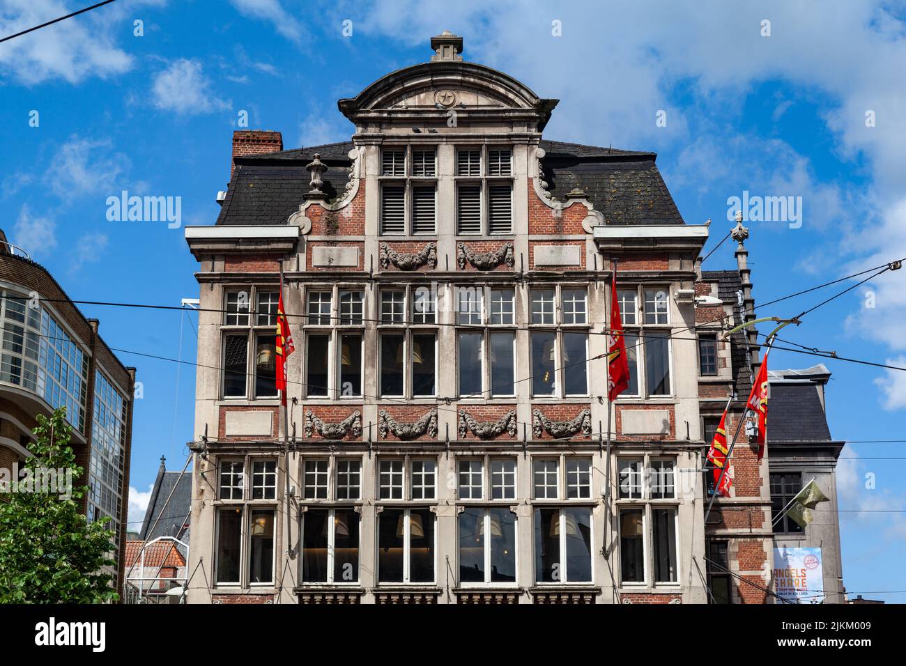 A facade of historic Flemish buildings in the center of Brussels ...