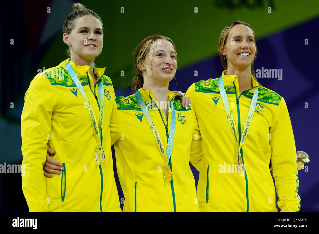 Australia’s Emma McKeon with her Bronze Medal (right), Australia’s Shayna Jack with her Silver ...