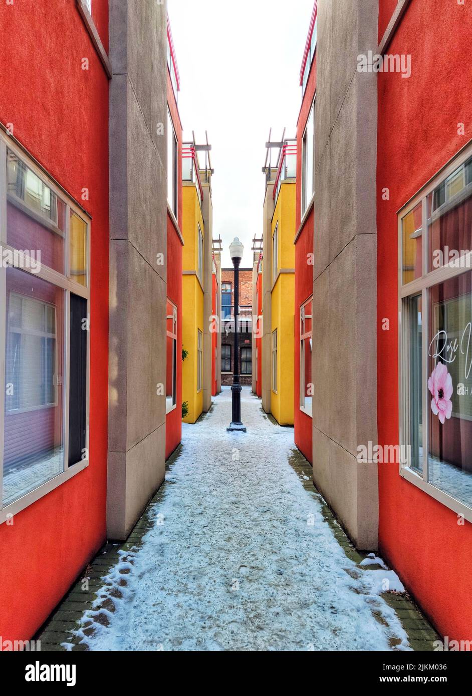 A Narrow Street in Chinatown in winter with snow in Victoria, BC ...
