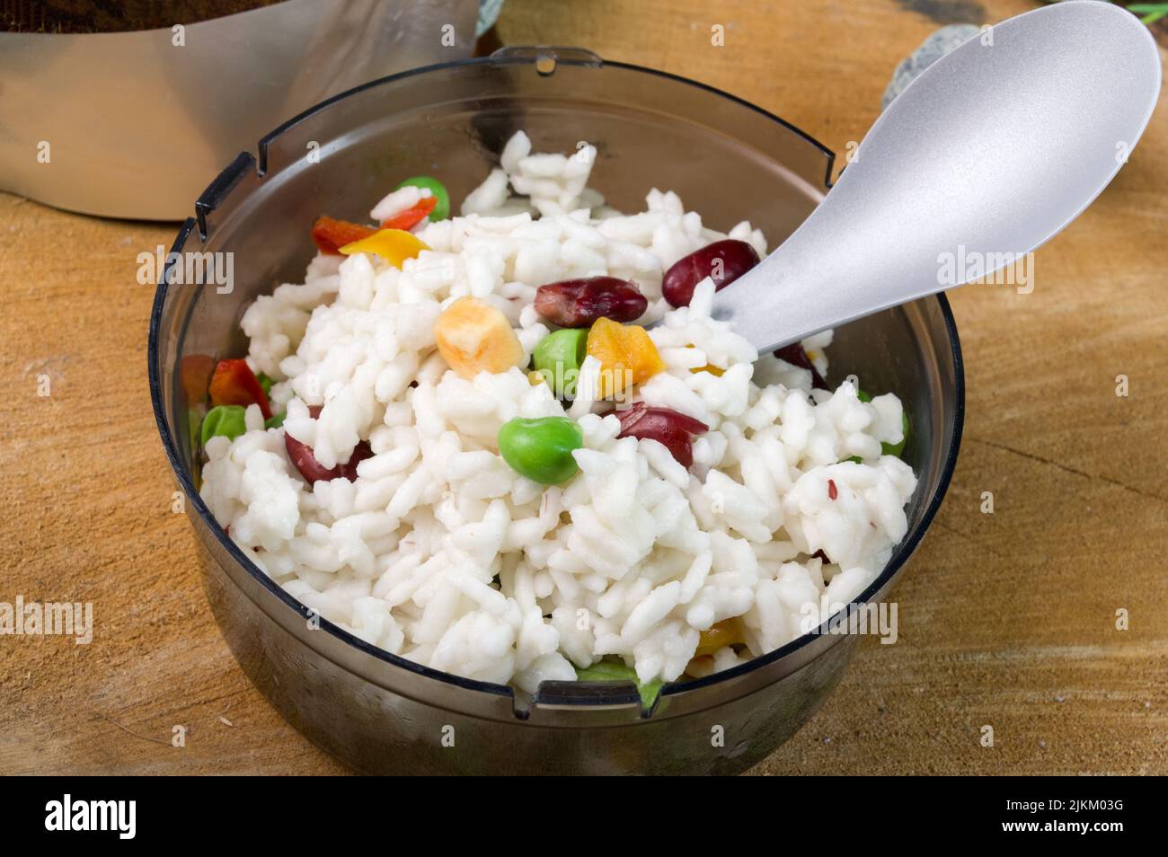 Rice porridge with vegetables. Mexican mix and rice porridge. Tourist ...