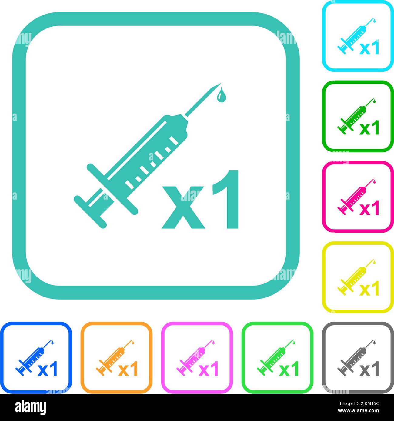 First vaccine dose vivid colored flat icons in curved borders on white ...