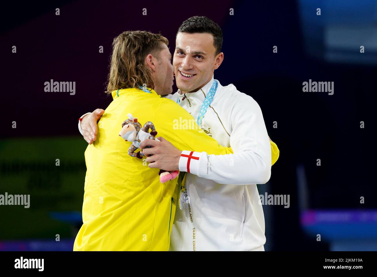 England’s James Guy and Australia’s Matthew Temple congratulated each ...