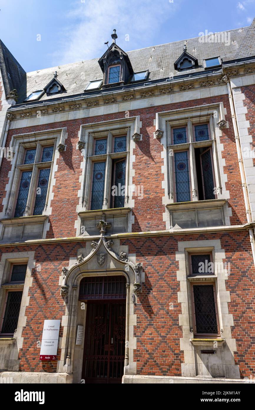 The Tribunal de Commerce brick facade, a historical building in Bourges ...