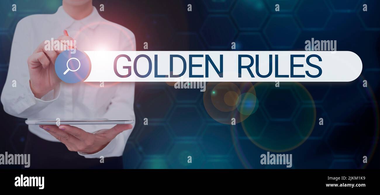 Sign displaying Golden Rules. Business approach Basic principle that should be followed ...