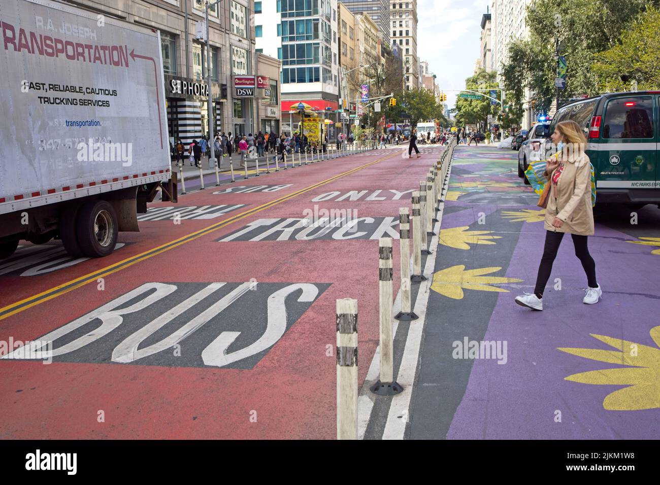 New York, NY, USA - Aug 2, 2022: The color coded restricted truck and ...