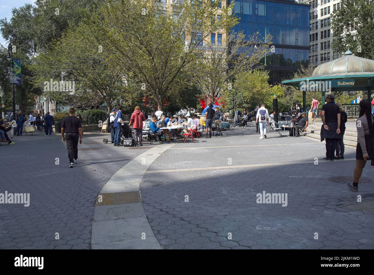 New York, NY, USA - Aug 2, 2022: Chess players at Union Square near the ...