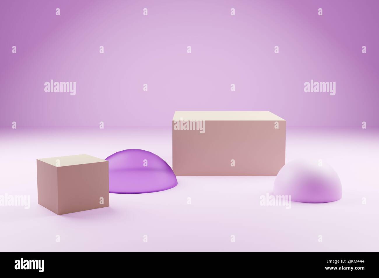 Abstract minimal scene with geometrical forms. Column podiums in purple ...