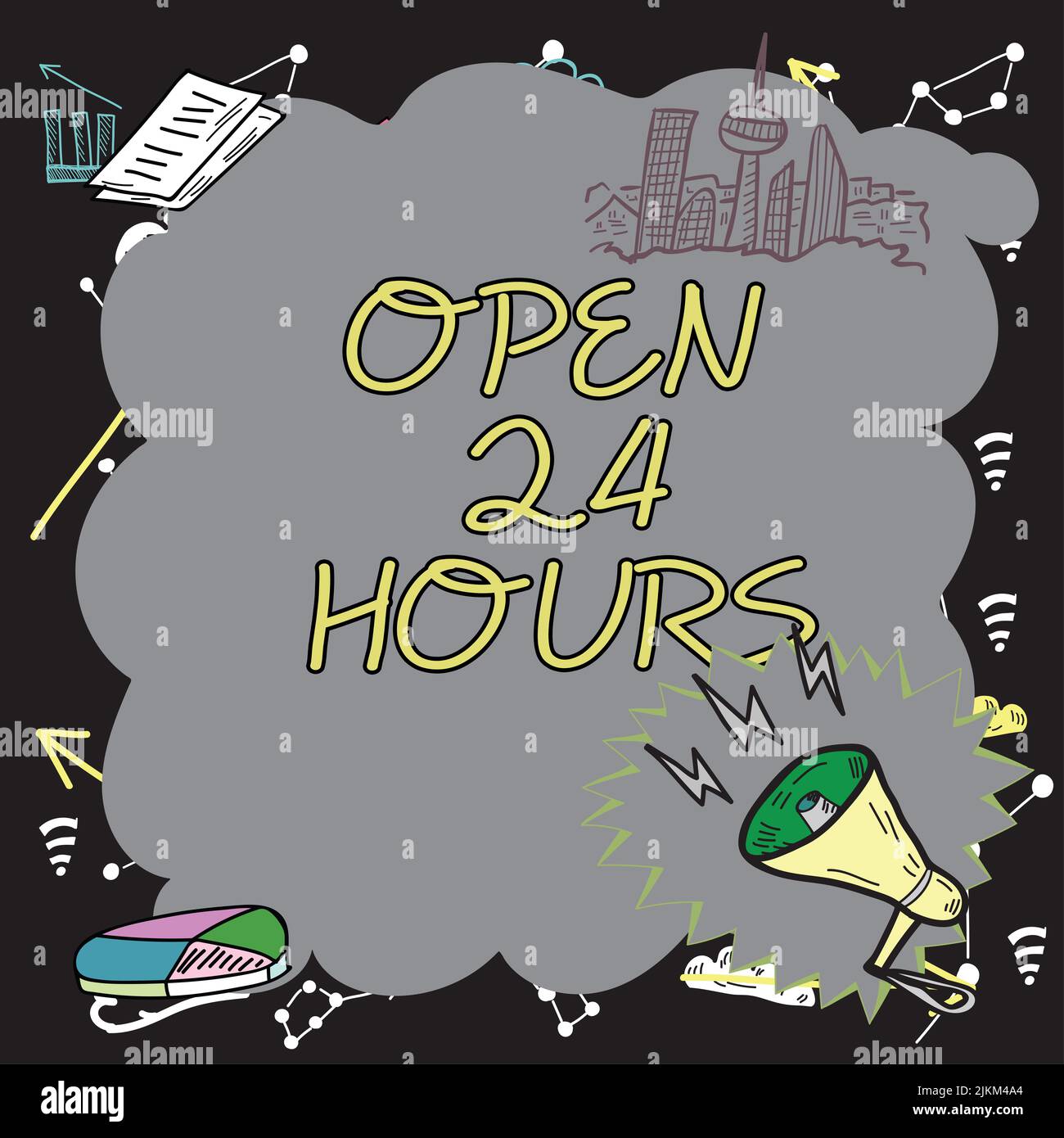 Sign displaying Open 24 Hours. Business approach Working all day ...