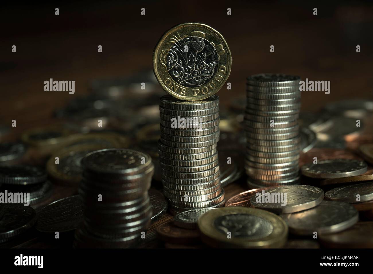 file picture of British Sterling coins. Five pence piece. One Pound ...