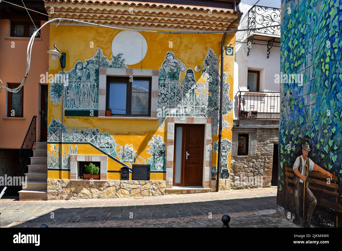 Mural paintings on a house in Satriano di Lucania, a village in the ...