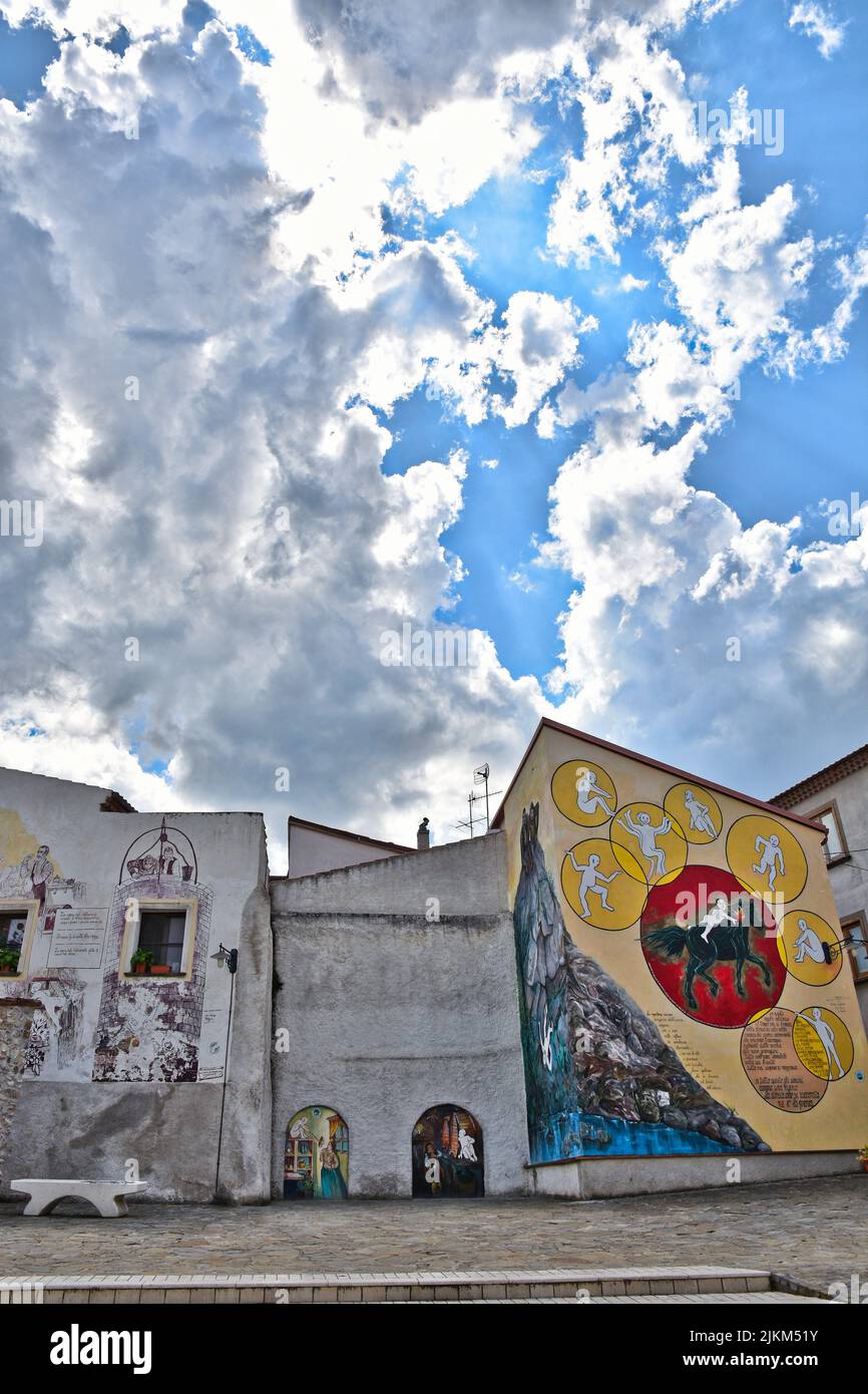 Mural paintings on a house in Satriano di Lucania, a village in the ...