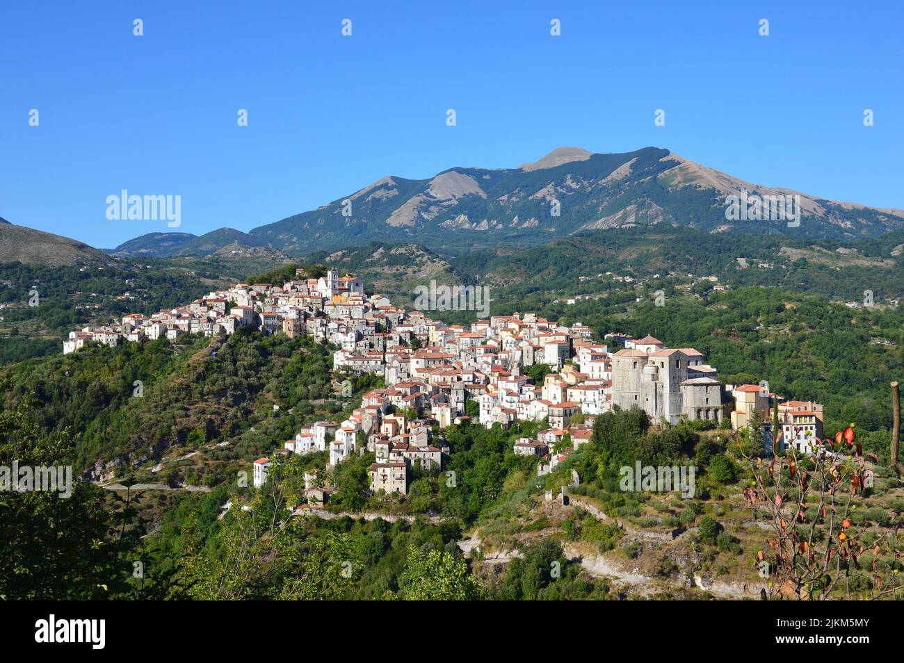 An aerial landscape view of the Rivello, a village in the Basilicata ...