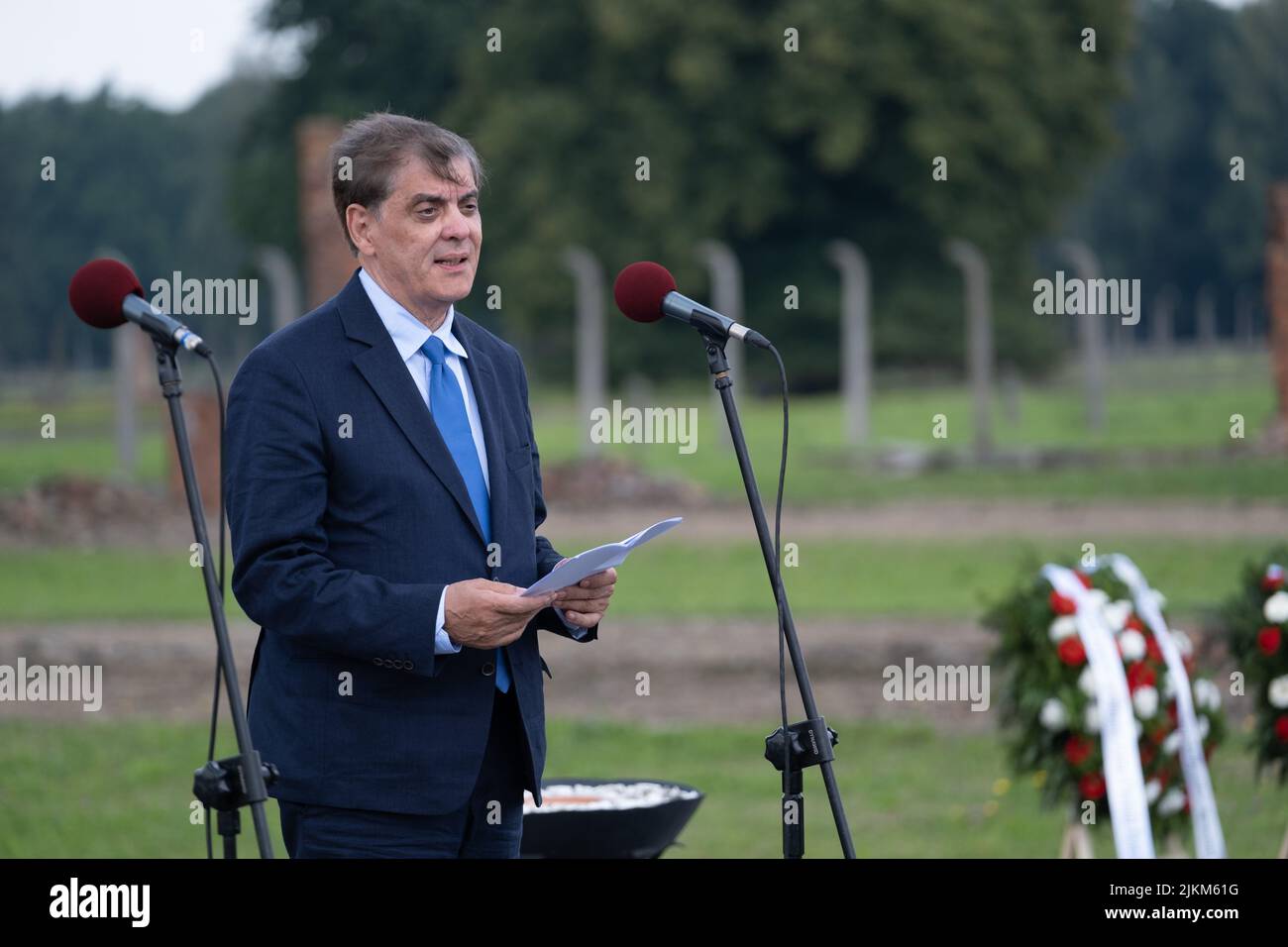 Romani Rose seen speaking on the monument of Roma and Sinti Genocide at ...