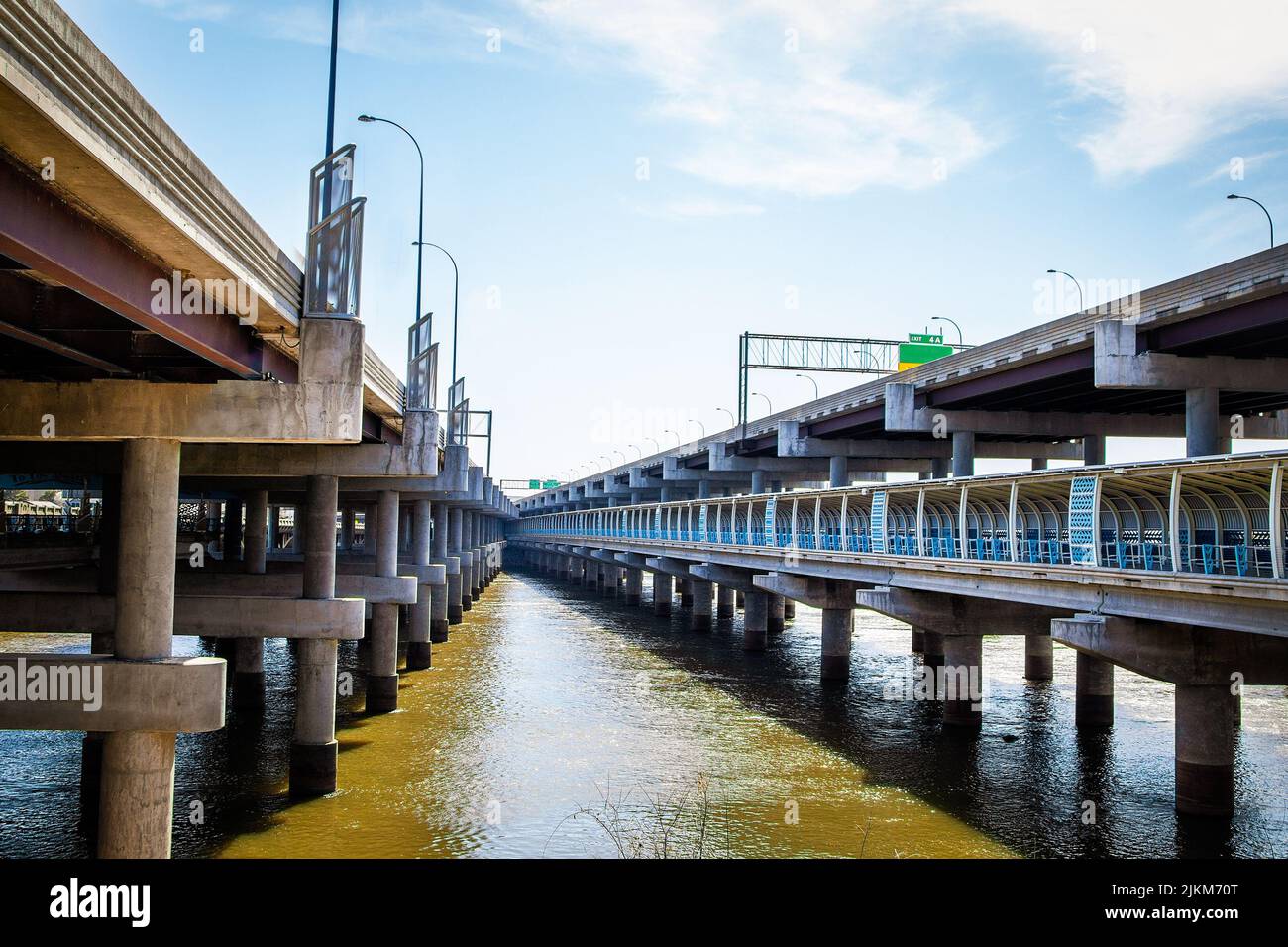 Convergence of bridges - Two concrete bridges over river - one with ...