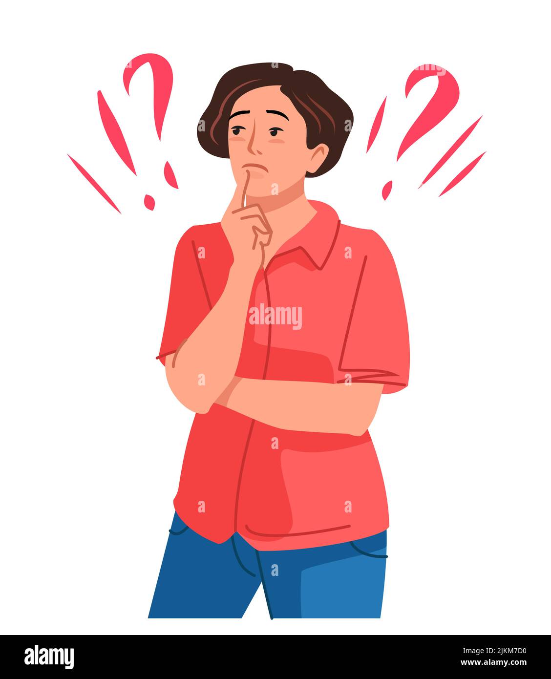 Young woman doubts and questioning everything. Thinking girl and ...