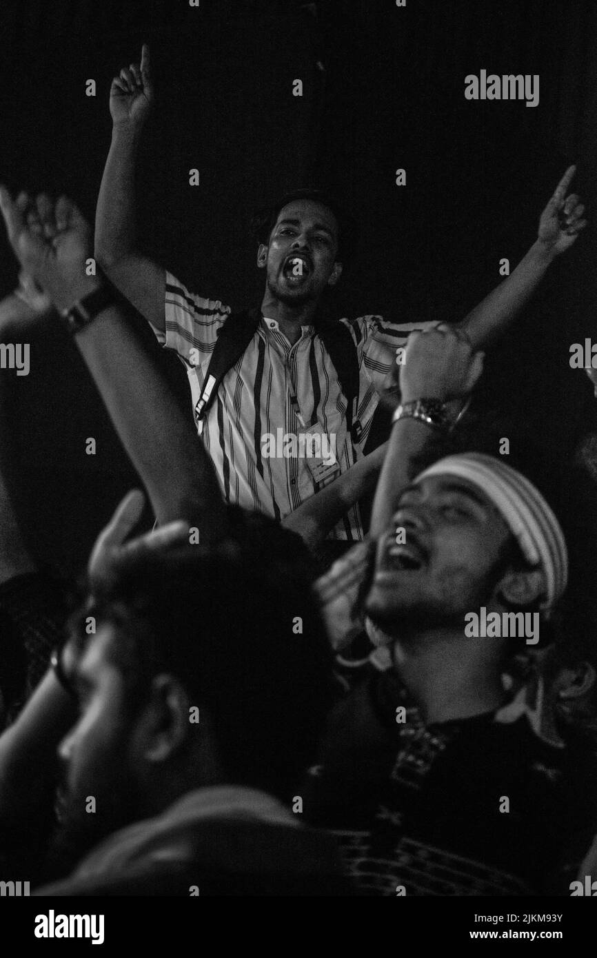A grayscale shot of the audience going crazy during a concert Stock ...