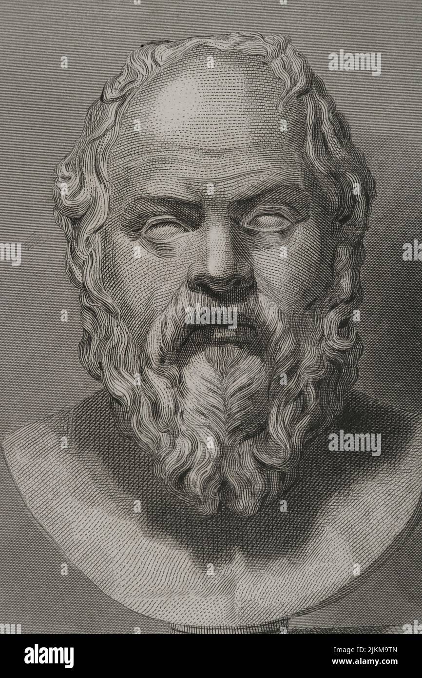 Socrates (469 BC - 399 BC). Greek philosopher. Portrait. Engraving ...