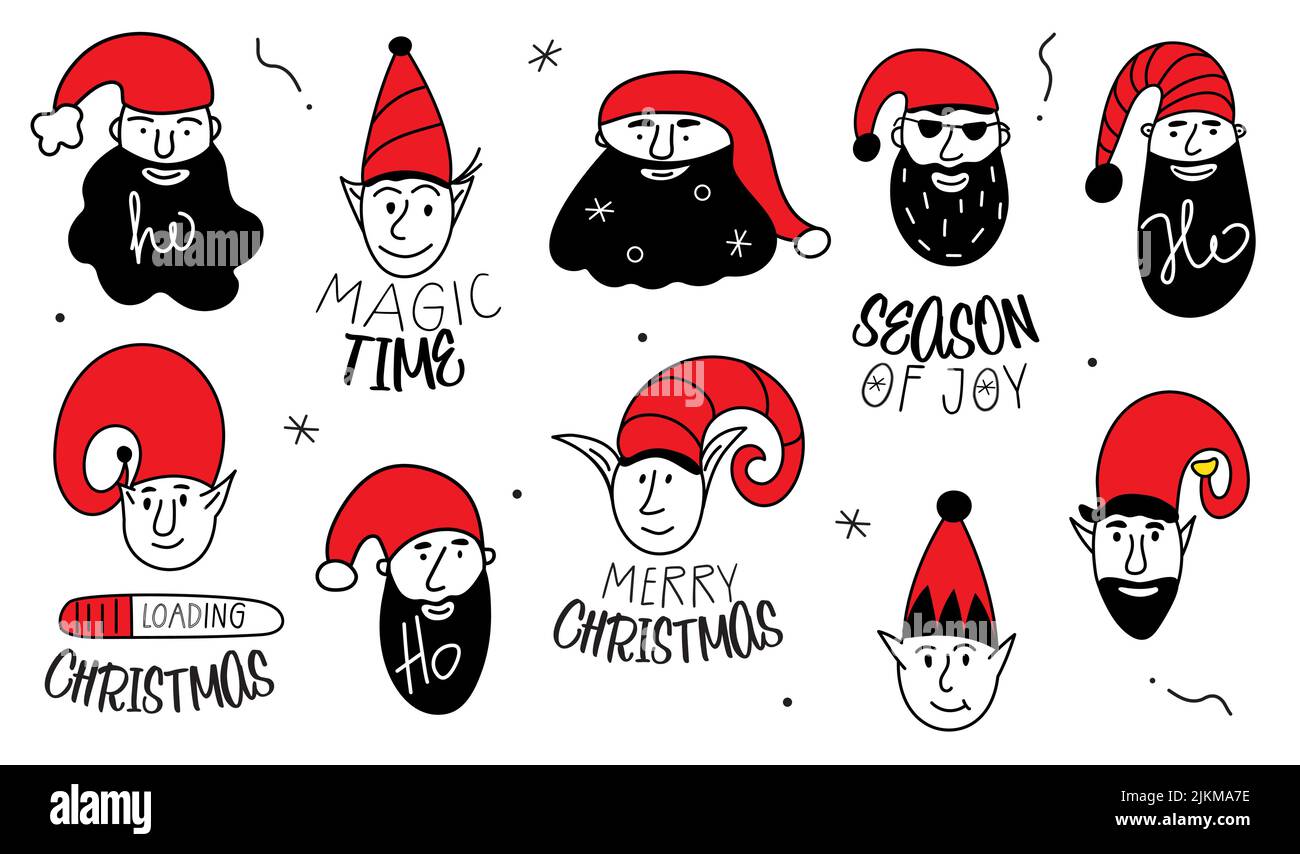 Merry Christmas set of avatars with head elf, Santa Claus character ...