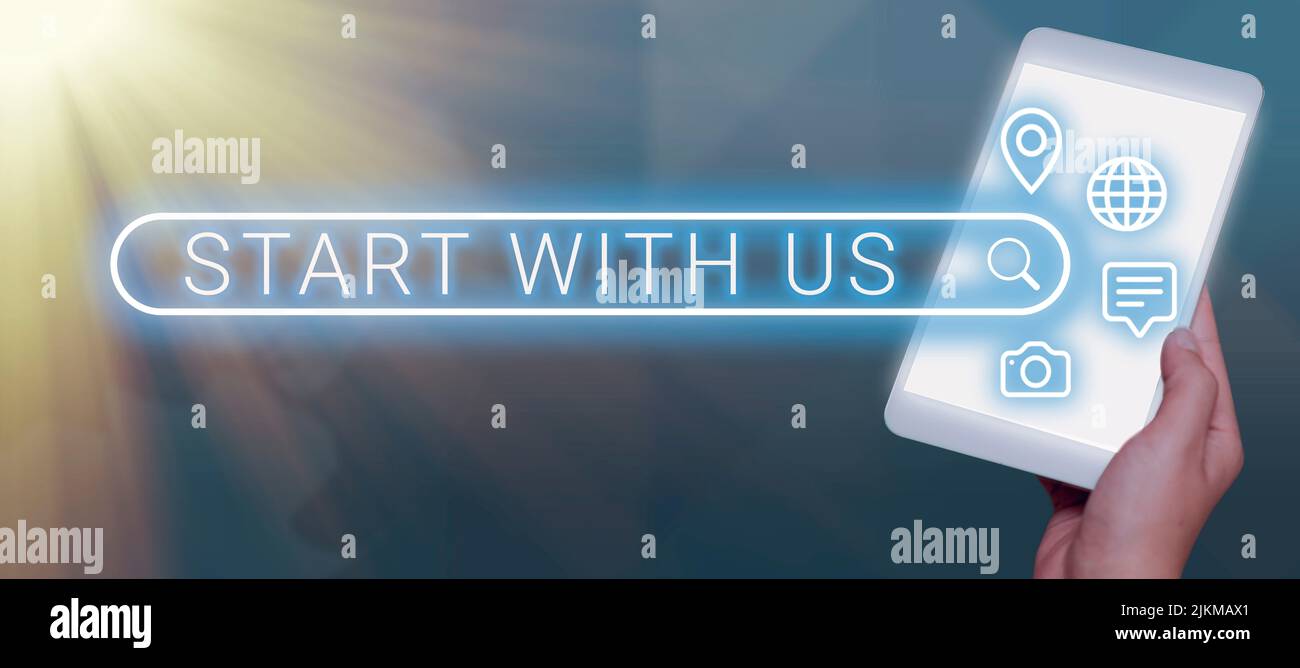 Conceptual caption Start With Us. Business showcase Get started on our ...