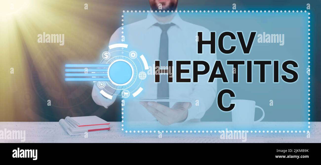 Hand writing sign Hcv Hepatitis C. Internet Concept Liver disease ...