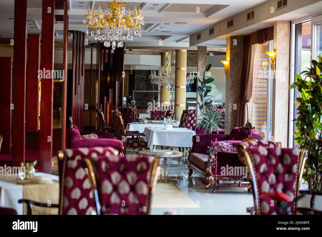 Interior of the restaurant. Interior of a modern luxury restaurant of ...