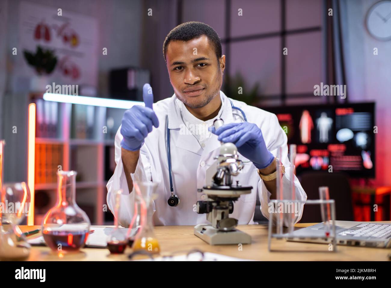 Modern medical research laboratory: portrait of scientist working ...