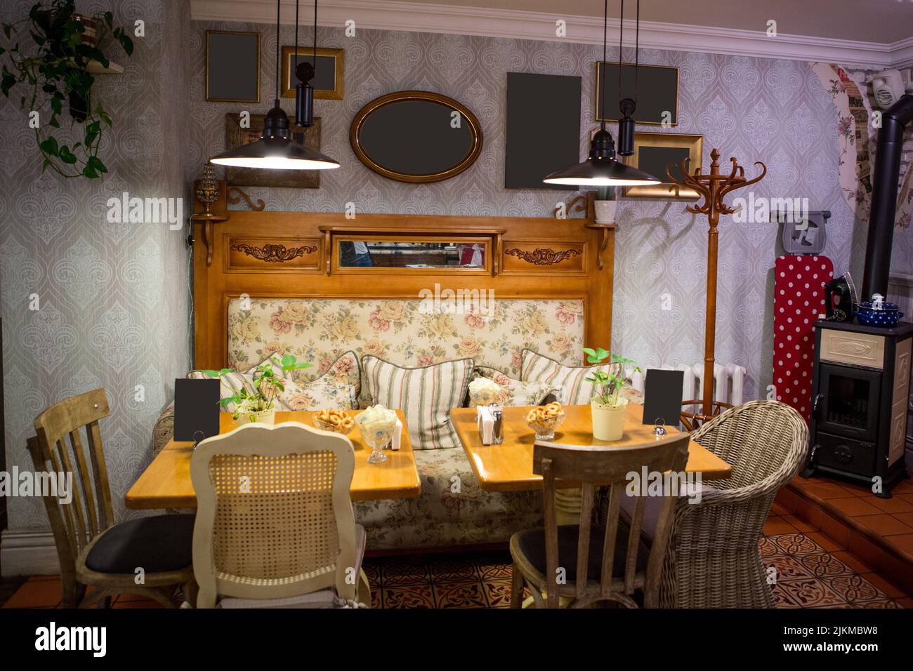 Interior of restaurant in country style. cozy restaurant in French ...