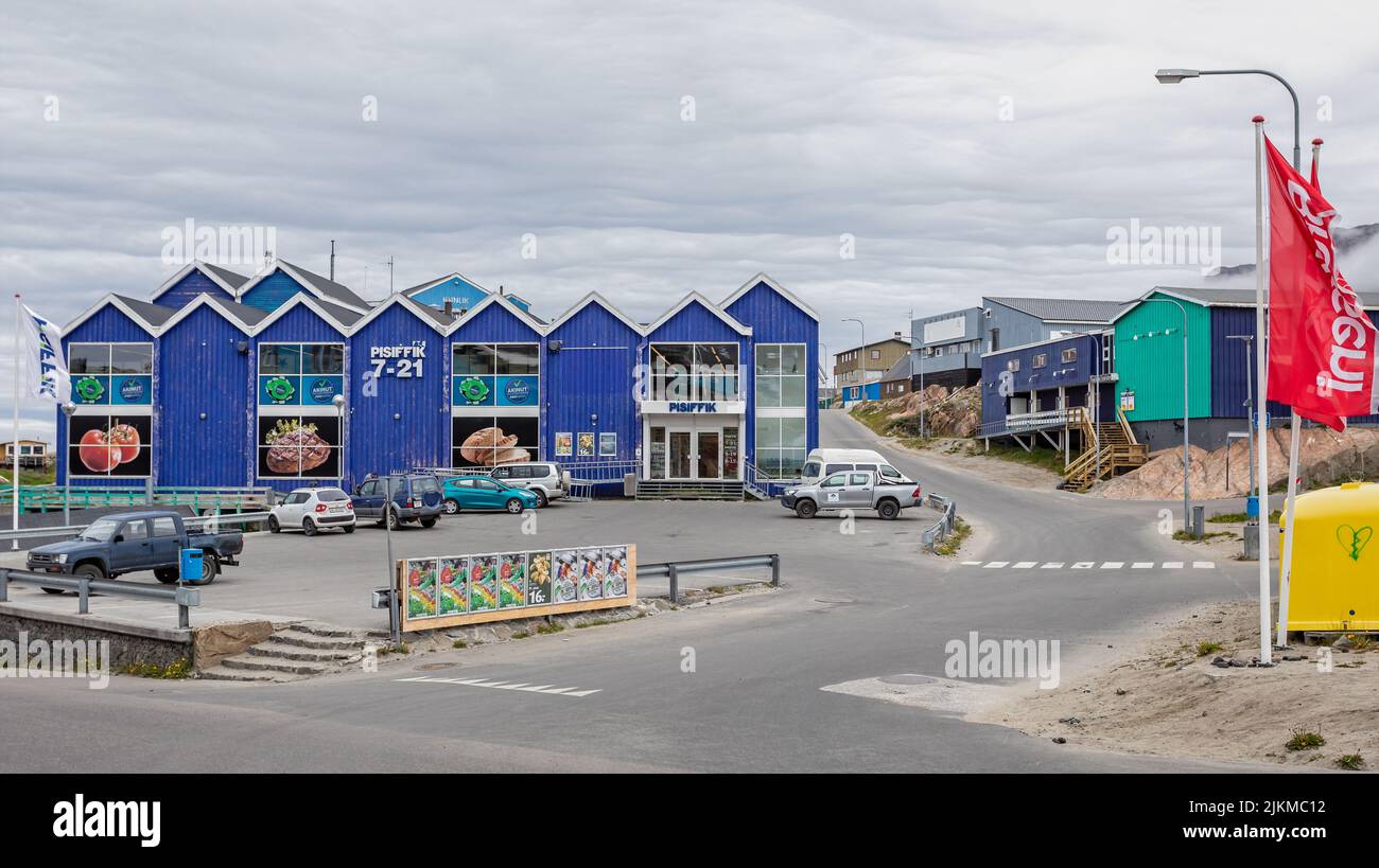 Pisiffik supermarket and shoping centre in Sisimiut, Greenland on 16 ...