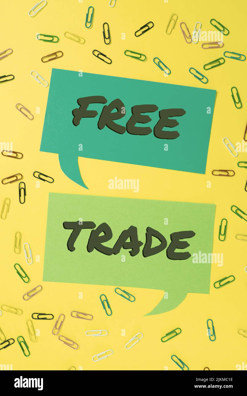 Text caption presenting Free Trade. Word Written on The ability to buy ...
