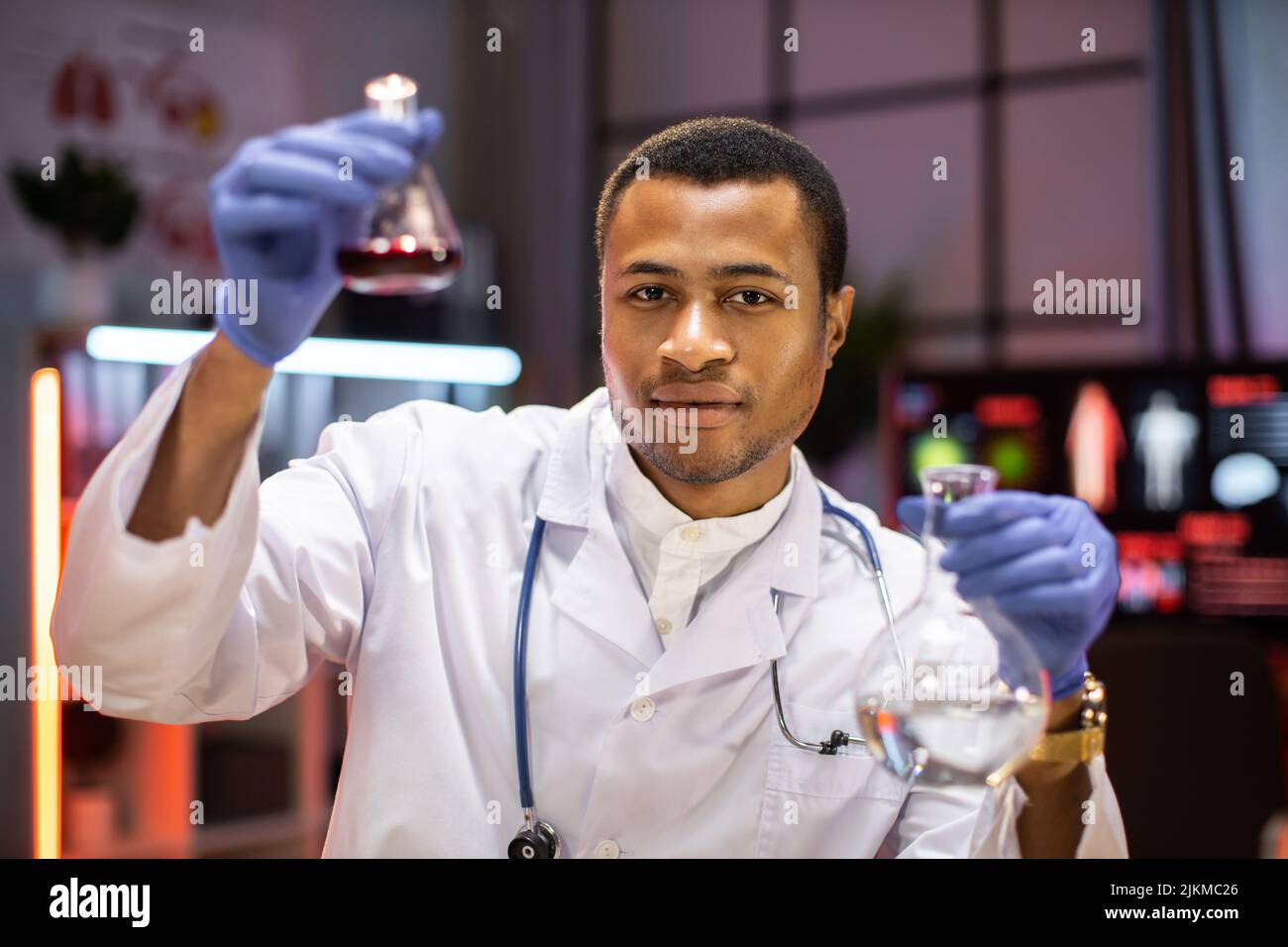 Modern medical research laboratory: african american male scientist ...