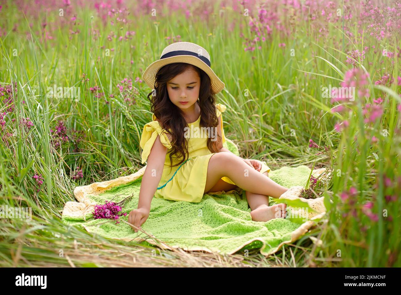Pretty girl sits in straw hi-res stock photography and images - Alamy