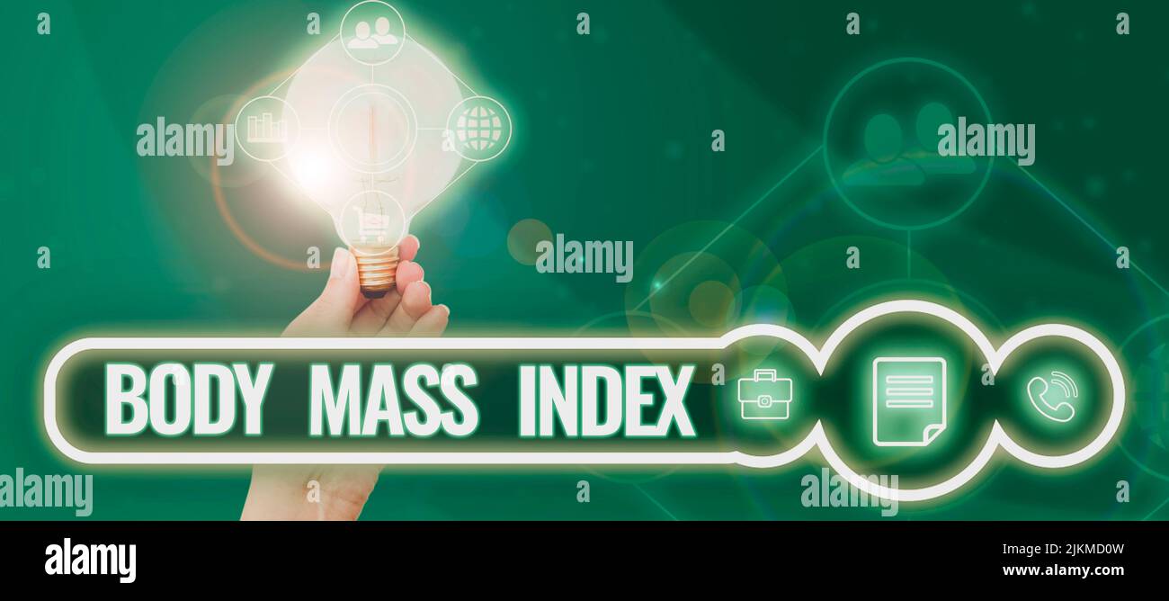 Hand writing sign Body Mass Index. Word for Value derived from the ...