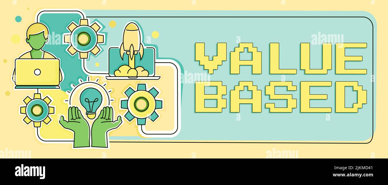 Hand writing sign Value Based. Conceptual photo Considering the product ...