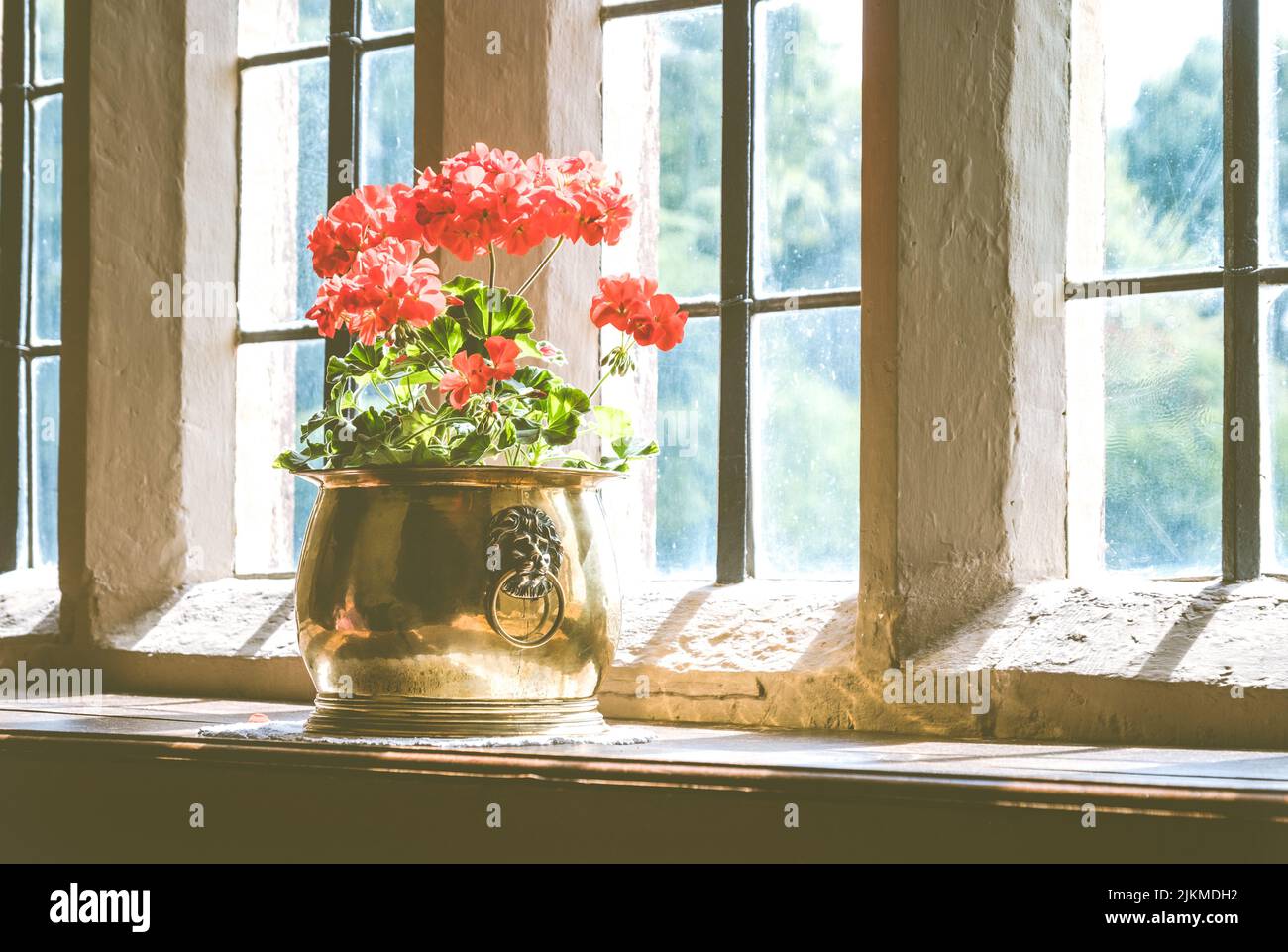 A coal scuttle being innovatively used as a flower vase at Canons Ashby ...