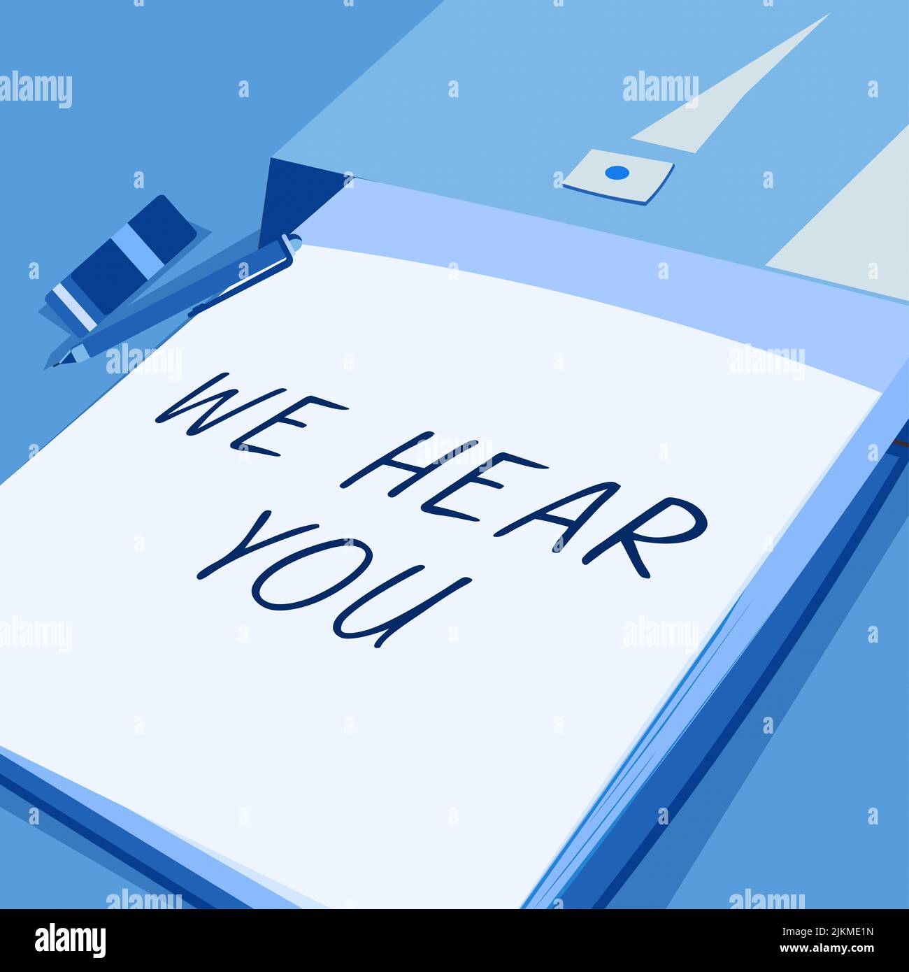 Hand writing sign We Hear You. Business overview Listening intently ...