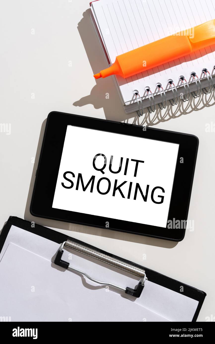 Text caption presenting Quit Smoking. Word for Discontinuing or ...