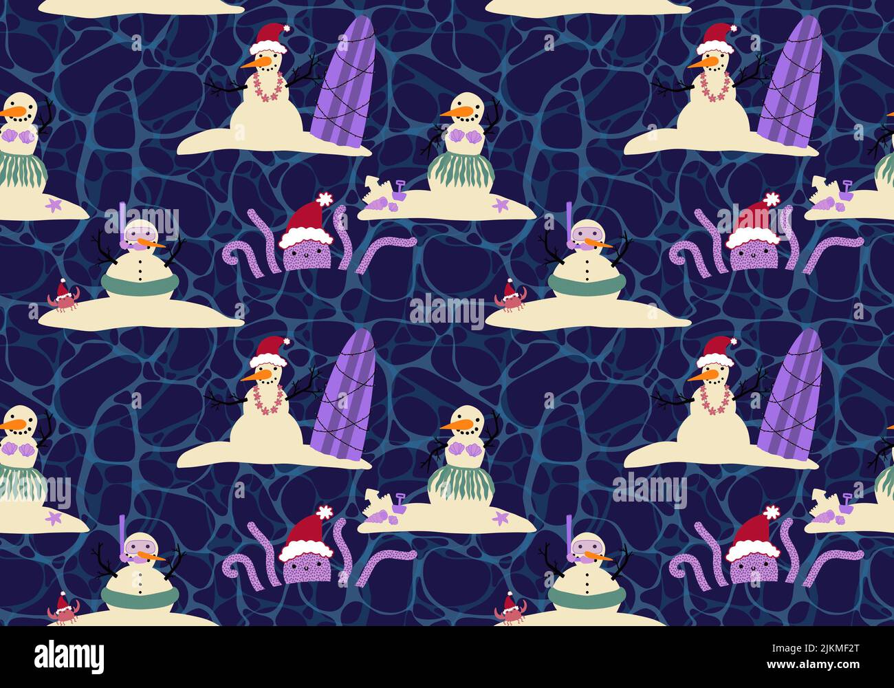 Christmas on the beach seamless snowman and ocean pattern for wrapping ...