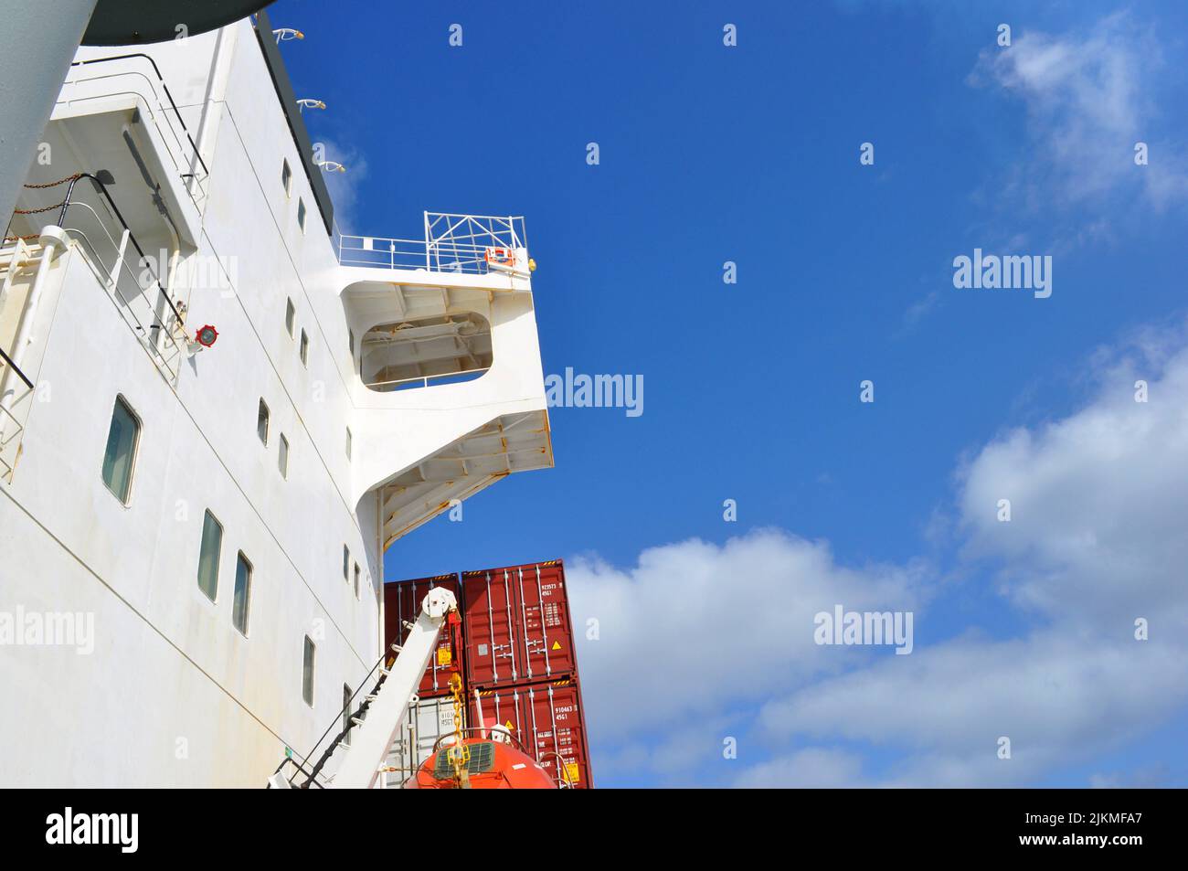 Control tower of merchant ship. Part of container ship vessel close-up ...