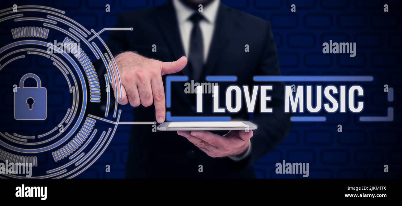 Sign displaying I Love Music. Business overview Having affection for ...