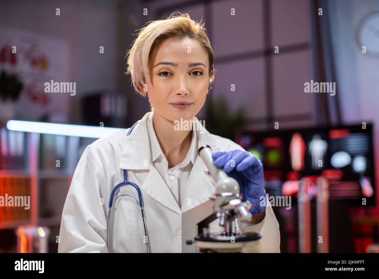 Modern medical research laboratory: portrait of scientist working ...