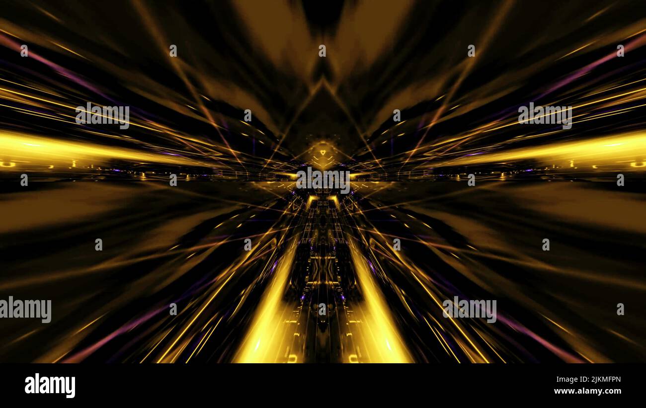 A vibrant modern background with illuminated golden lights in motion ...