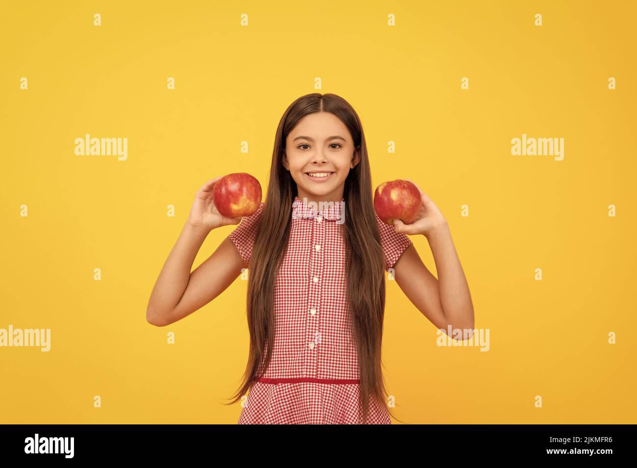 happy teen girl with red apple fruit. vitamin and dieting. child eating ...