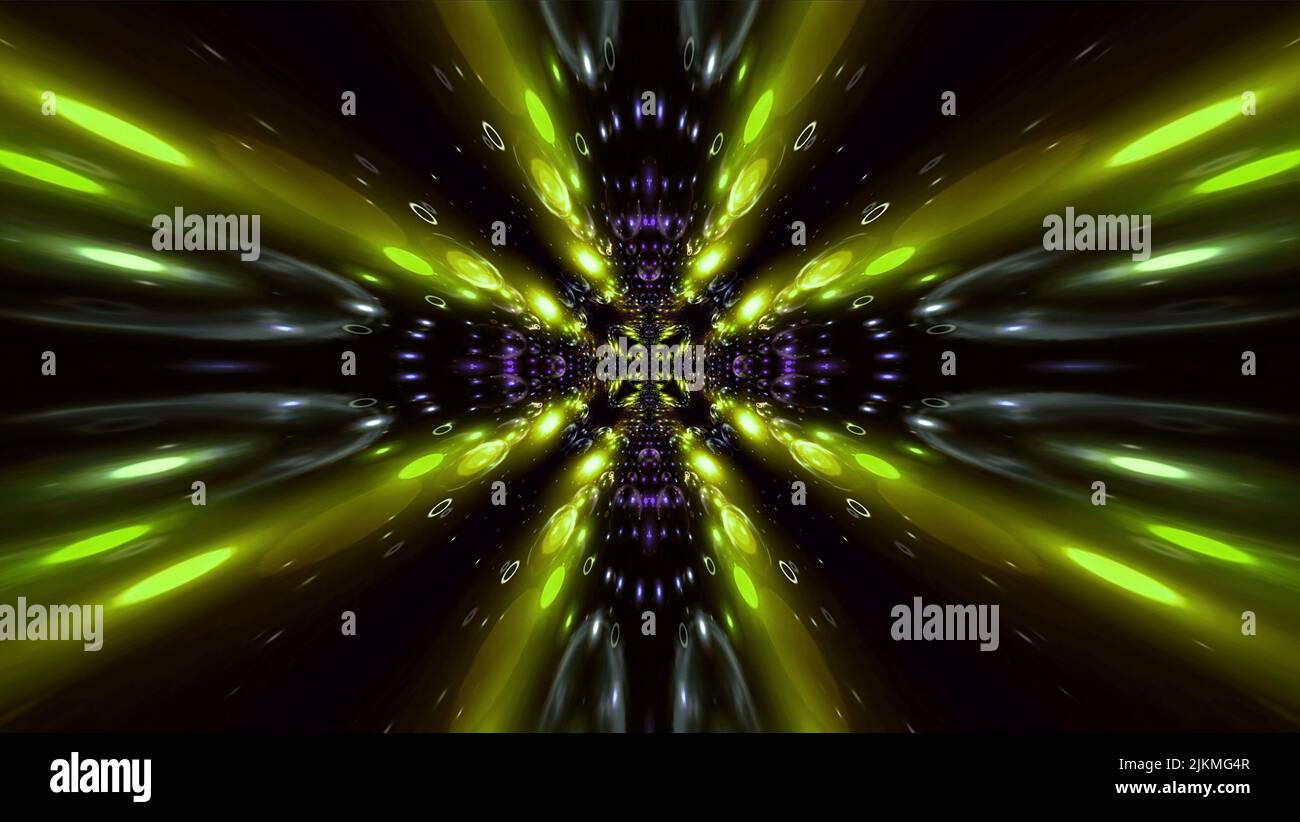 A 3D render of futuristic abstract kaleidoscopic patterns neon tunnel ...