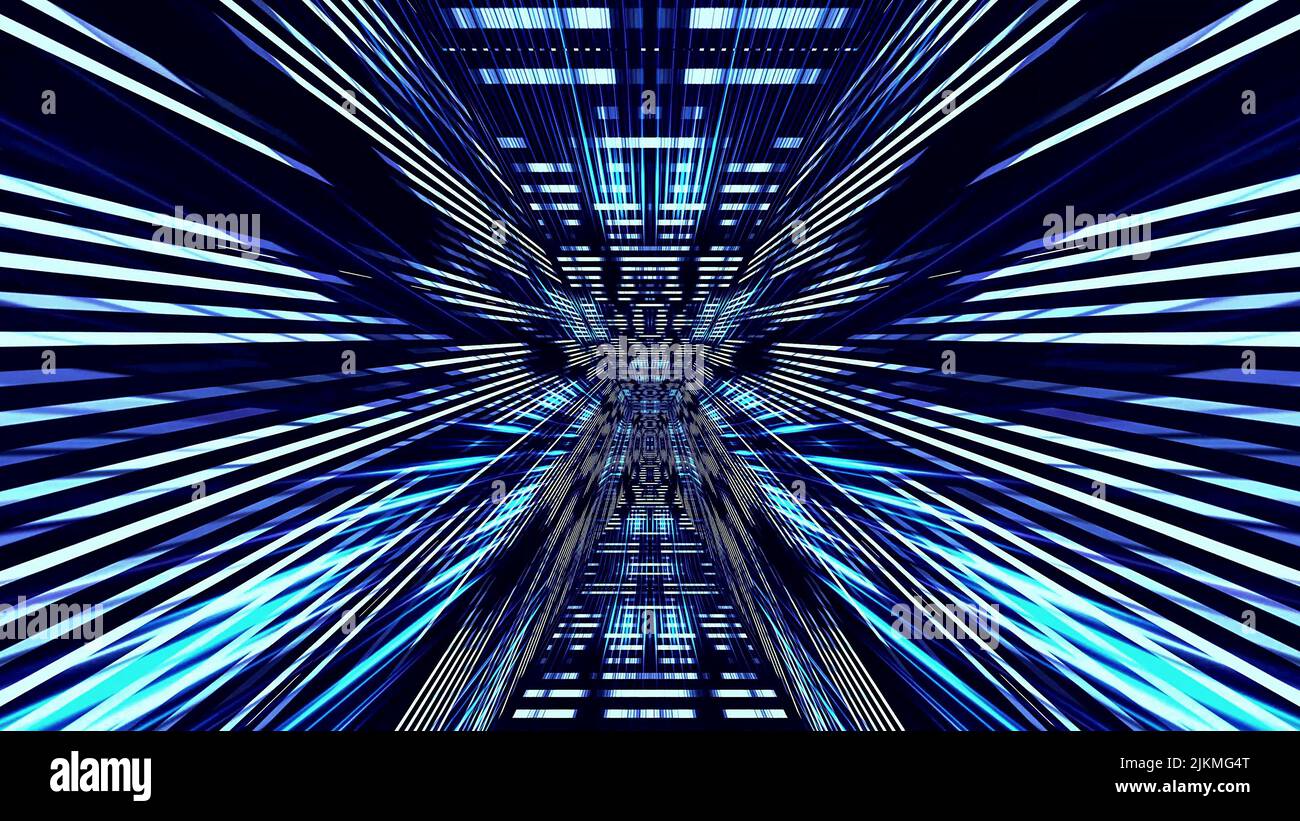 A 3D render of futuristic abstract kaleidoscopic patterns neon tunnel ...