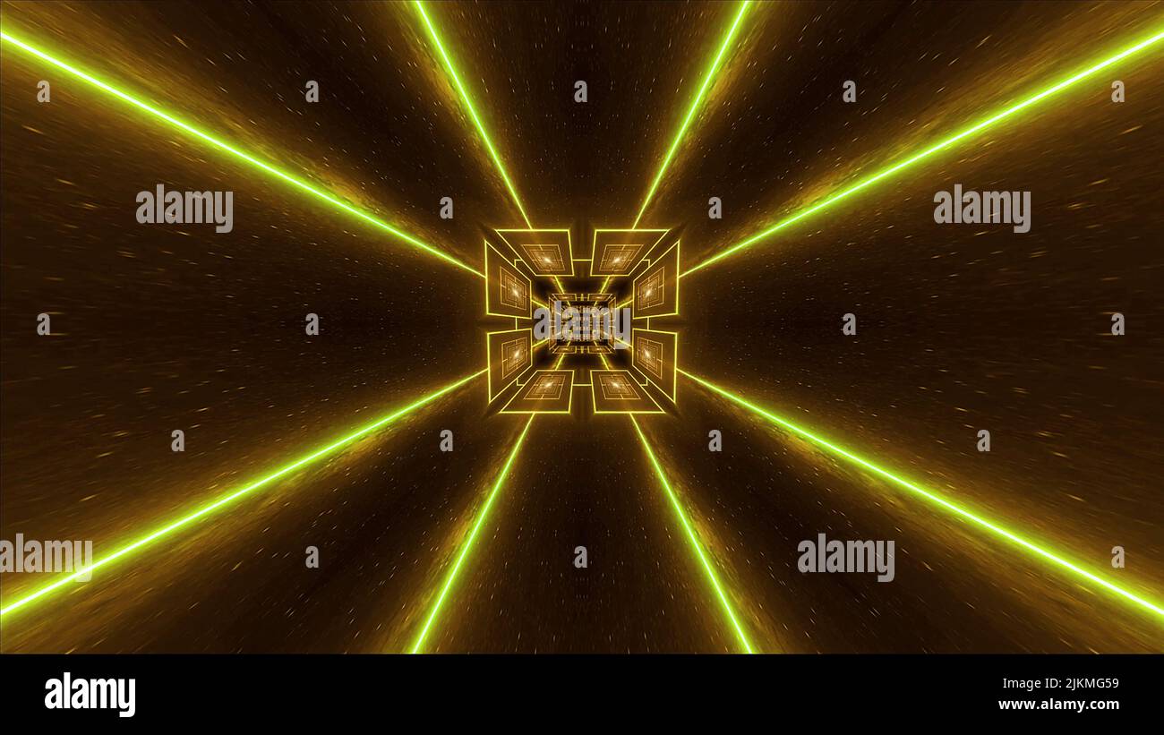 A 3D render of futuristic abstract kaleidoscopic patterns neon tunnel ...