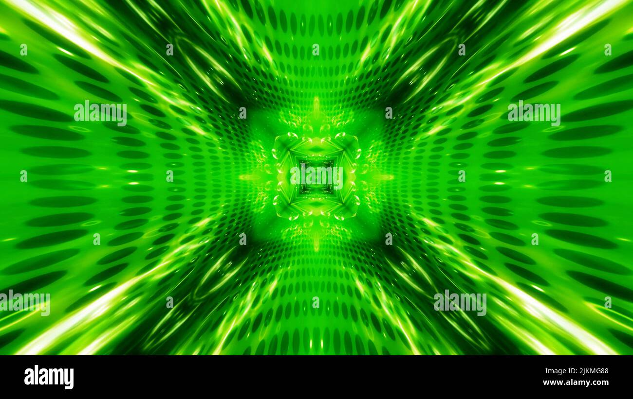 A 3D render of s Dynamic Green Square Tunnel with pattern and ...
