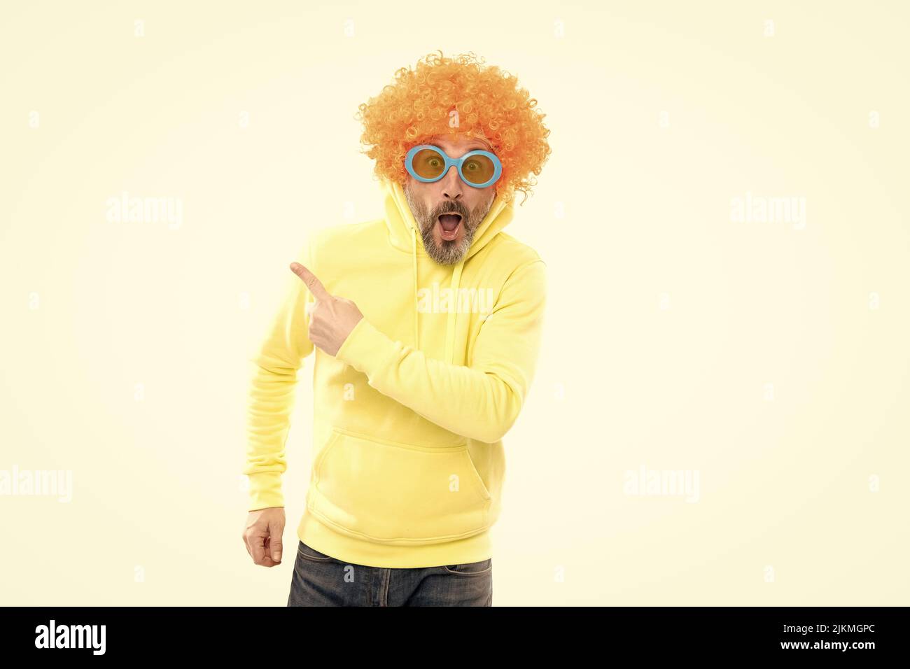 Wow look at that. Funky man keep mouth open pointing index finger ...